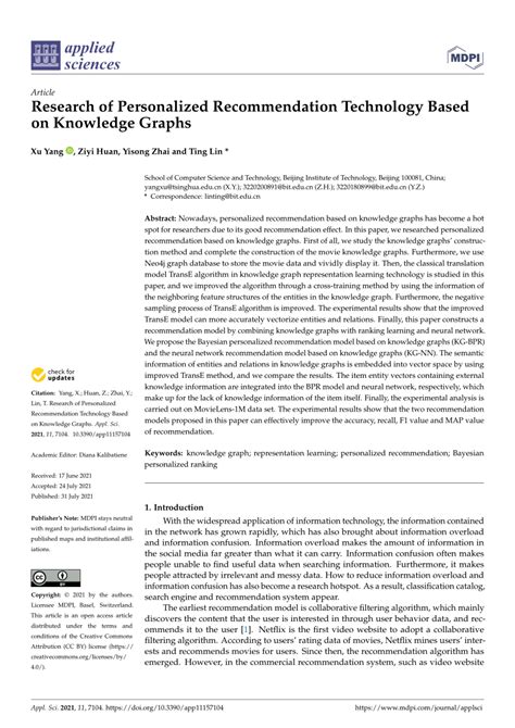 Pdf Research Of Personalized Recommendation Technology Based On Knowledge Graphs