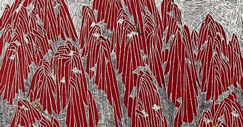 도끼로 찍어낸듯한 붉은산이준호의 칼로 그린 산수