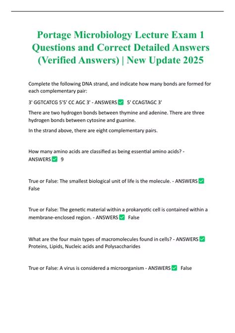 Portage Microbiology Lecture Exam 1 Questions And Correct Detailed Answers Verified Answers
