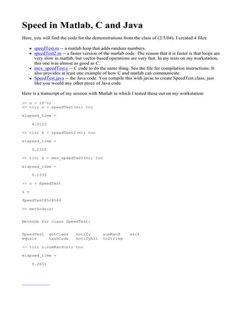 Speed In Matlab C And Java