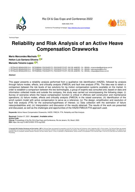 Pdf Reliability And Risk Analysis Of An Active Heave Compensation