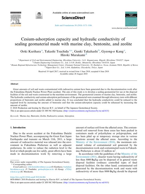 Pdf Cesium Adsorption Capacity And Hydraulic Conductivity Of Sealing Geomaterial Made With