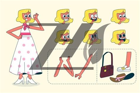 دانلود وکتور شخصیت کارتونی زن در حالت‌های مختلف دانلود رایگان فایل لایه باز، Psd، وکتور، لوگو