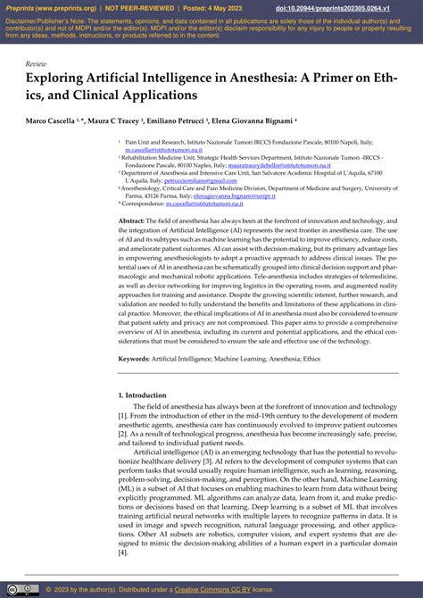 Pdf Exploring Artificial Intelligence In Anesthesia A Primer On