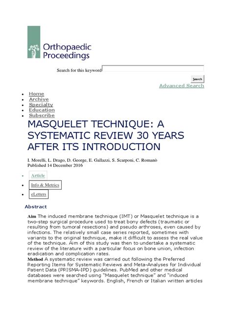 Masquelet Technique A Systematic Review 30 Years Pdf Systematic