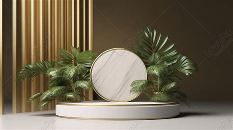 3d 렌더링된 홈 식물과 금 장식으로 장식된 팔각형 연단을 갖춘 제품 디스플레이 무대 배경 3d 식물 배경 연단 배경 팔각 배경 이미지 Hd 3d 식물 연단 팔각