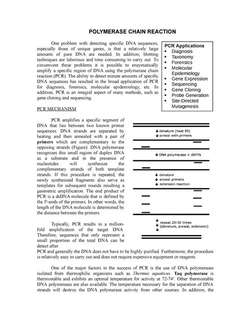 Polymerase Chain Reaction Polymerase Chain Reaction One Problem With Detecting Specific Dna