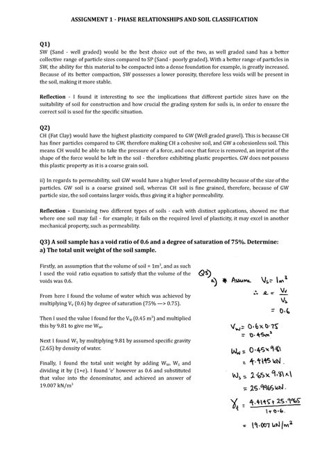 Assignment 1 Phase Relationships And Soil Classification ASSIGNMENT 1 PHASE RELATIONSHIPS