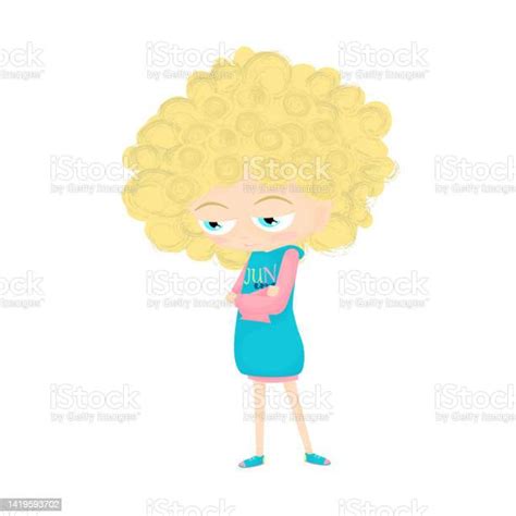파란 눈과 곱슬 금발 머리를 가진 소녀 벡터 일러스트레이션 가득 찬에 대한 스톡 벡터 아트 및 기타 이미지 가득 찬 감정 귀여운 Istock