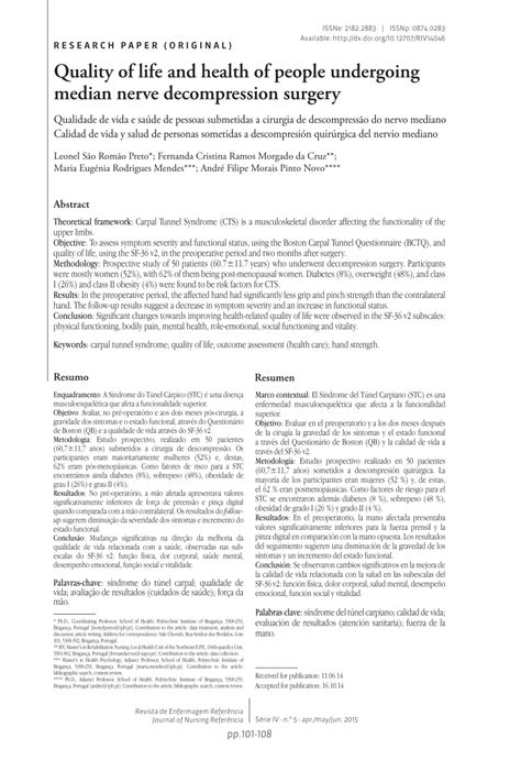 Pdf Quality Of Life And Health Of People Undergoing Median Nerve Decompression Surgery