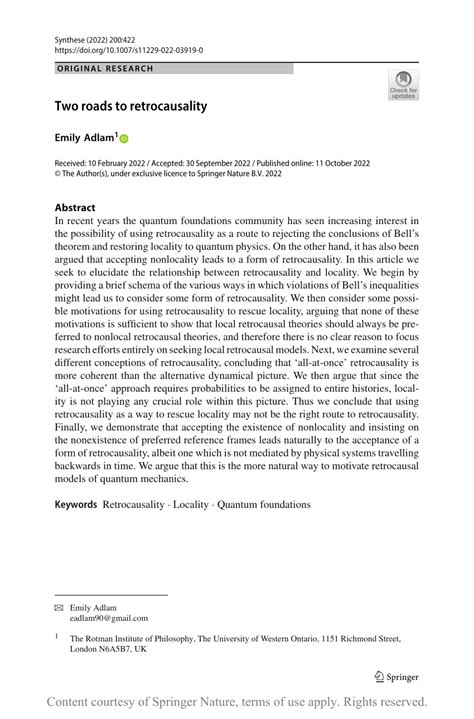 Two Roads To Retrocausality Request Pdf