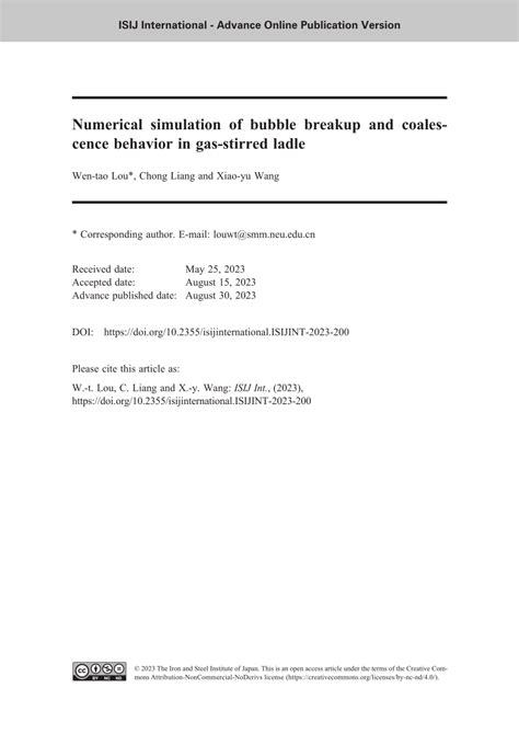 Pdf Numerical Simulation Of Bubble Breakup And Coalescence Behavior In Gas Stirred Ladle