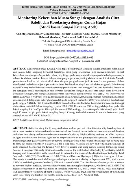 Pdf Monitoring Of River Estuary Turbidity Using Satellite Image Analysis And Its Correlation