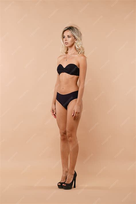 Premium Photo Full Length Portrait Of Young Woman In Black Lingerie