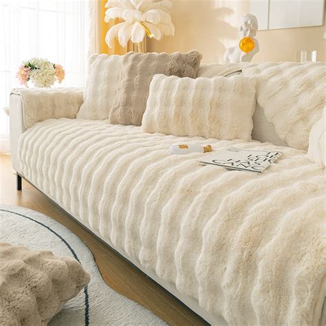 Everly Quinn Thick Plush Faux Rabbit Fur Sofa Slipcovers 1 Piece Non