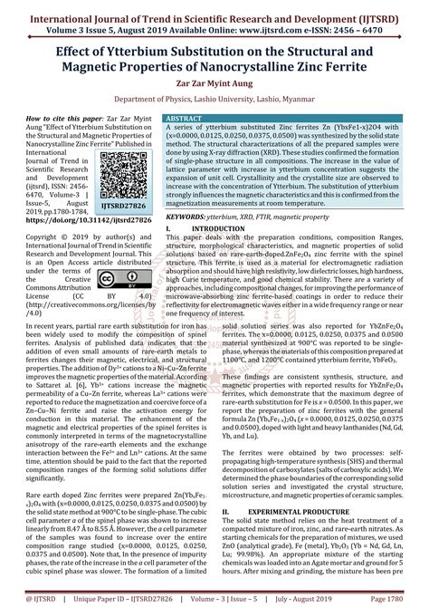 Effect Of Ytterbium Substitution On The Structural And Magnetic Properties Of Nanocrystalline