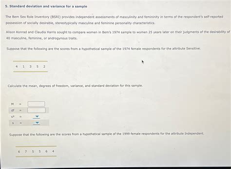 solved standard deviation and variance for a samplethe bem
