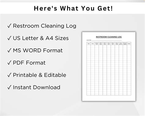 Printable Restroom Cleaning Log Cleaning Checklist Business Bathroom Cleaning Chart For