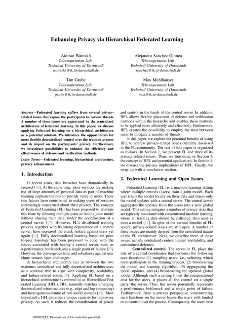 Pdf Enhancing Privacy Via Hierarchical Federated Learning