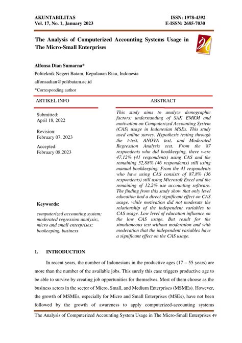 Pdf The Analysis Of Computerized Accounting Systems Usage In The Micro Small Enterprises