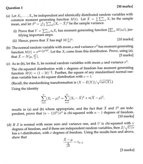 Solved 30 Marks Question 1 A Let X1 Xn Be Independent Chegg Com
