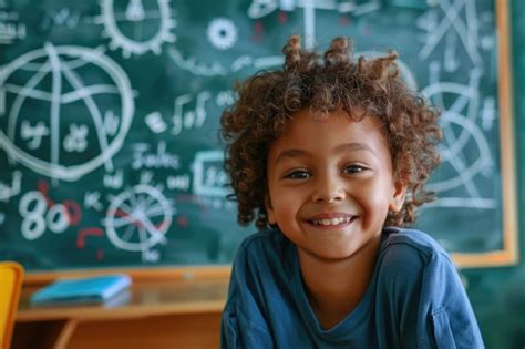 Young Mathematician Schoolboy Solving Math On Greenboard Premium Ai