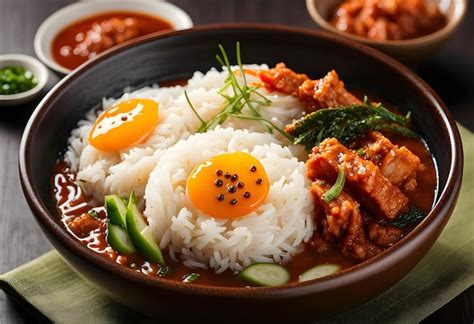 Korean Food Photography Of Kimchi White Rice And Added Into Porridges