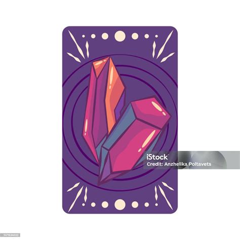 난해한 타로 카드 마법의 천체 디자인 신비로운 달 크리스탈 만화 벡터 일러스트 레이 션 손으로 그린 벡터 그림입니다 난해한 보호 타로 카드 검은색에 대한 스톡 벡터 아트 및
