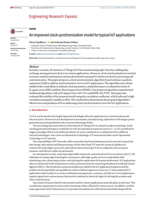 An Improved Clock Synchronization Model For Typical Iot Applications