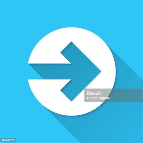 오른쪽 화살표입니다 파란색 배경아이콘 긴 그림자가 있는 플랫 디자인 3차원 형태에 대한 스톡 벡터 아트 및 기타 이미지 3