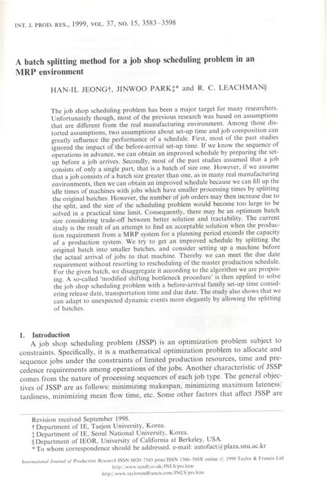 pdf batch splitting method for a job shop scheduling problem in an