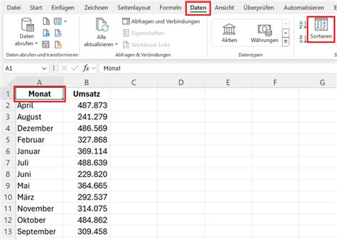 Excel Liste Der Monatsnamen Nach Datum Sortieren