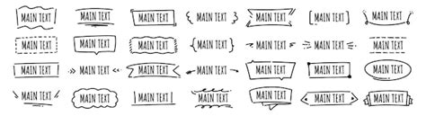 텍스트 제목 프레임 손글씨 리본 사각형 원형 장식 요소 낙서 귀여운 제목 프레임 간단한 텍스트 상자 레이블 태그 손으로 그린 스케치 스타일 장식 벡터 일러스트 레이 션
