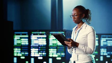 Woman Walks Through Data Center Systems Stock Footage Video Of Task Database 289406620