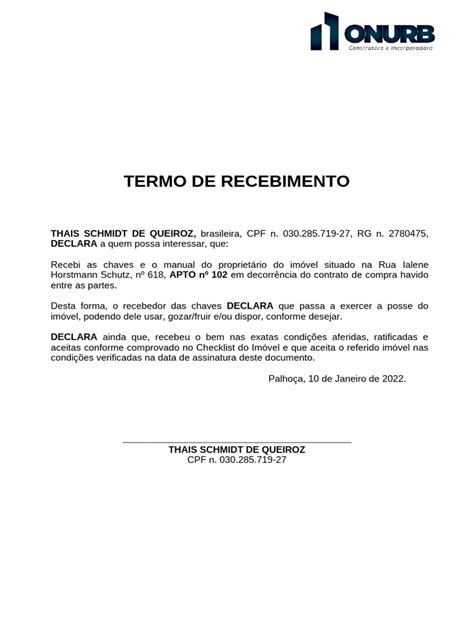 Termo De Recebimento Pdf