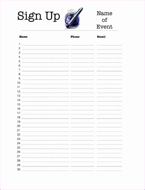 Book Club Sign Up Sheet Template