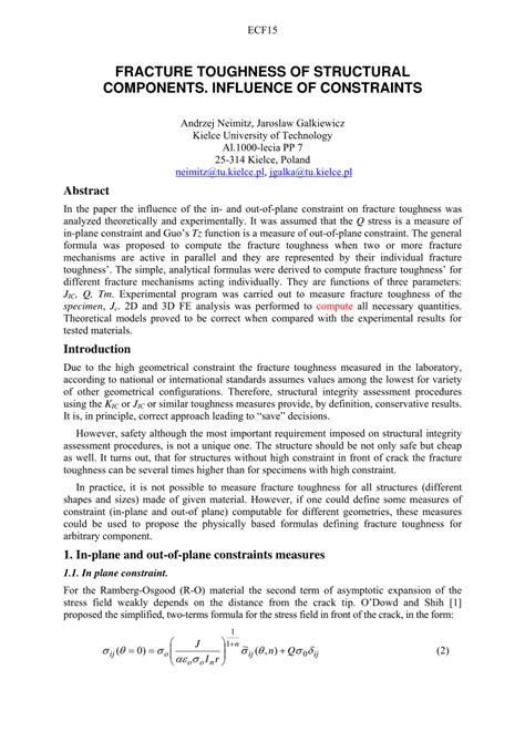 Pdf Fracture Toughness Of Structural Components Influence Of Constraint
