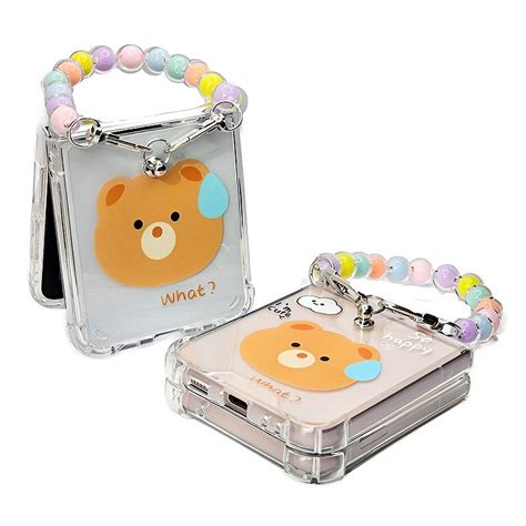 디핏케이스 손목스트랩 토끼 곰돌이 개구리 캐릭터 캔디 비즈 방탄 투명 범퍼 젤리케이스 갤럭시 Z플립5 4 3 제트플립2 1 우정 커플템 애니멀 페이스
