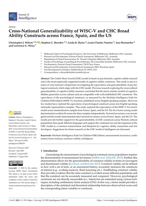 Pdf Cross National Generalizability Of Wisc V And Chc Broad Ability Constructs Across France