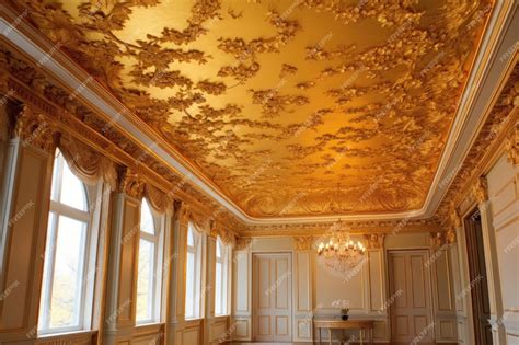 Luxurious Gold Leaf Pattern On A Classical Ceiling Design Created With Generative Ai Premium