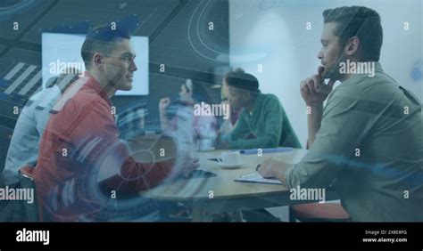 Image Of Interface With Data Processing Against Two Diverse Men