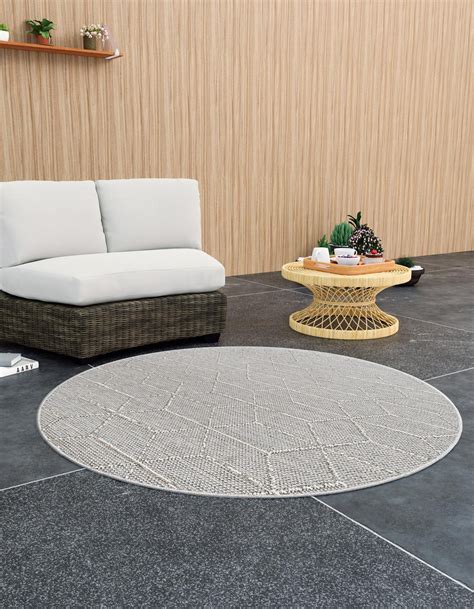 Light Gray 3 1 X 3 1 Lattice Outdoor Round Rug