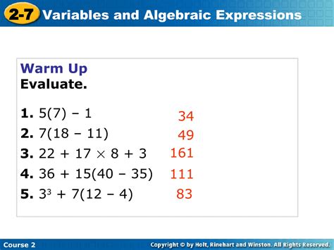 Lesson Variable And Algebraic Expressionsppt
