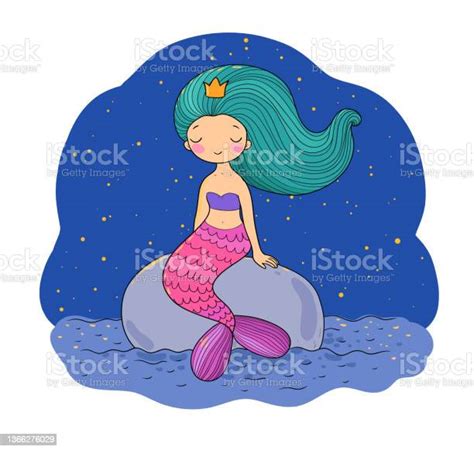 귀여운 만화 인어 사이렌 바다 테마 벡터 그림입니다 물고기 꼬리와 아름다운 만화 소녀 0명에 대한 스톡 벡터 아트 및 기타 이미지 Istock