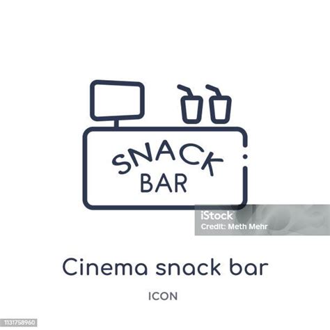 시네마 아웃 라인 컬렉션에서 선형 시네마 스낵 바 아이콘입니다 얇은 라인 시네마 스낵 바 벡터 흰색 배경에 고립입니다 시네마