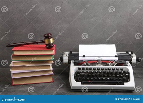 Writers Desk Typewriter Books And Judge S Gavel Copyright