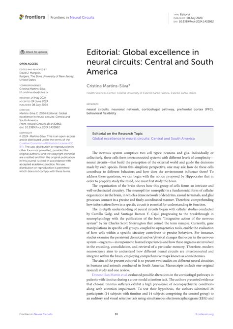 Pdf Editorial Global Excellence In Neural Circuits Central And