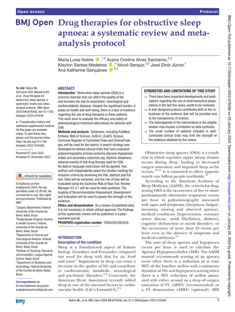 Pdf Drug Therapies For Obstructive Sleep Apnoea A Systematic Review And Meta Analysis Protocol