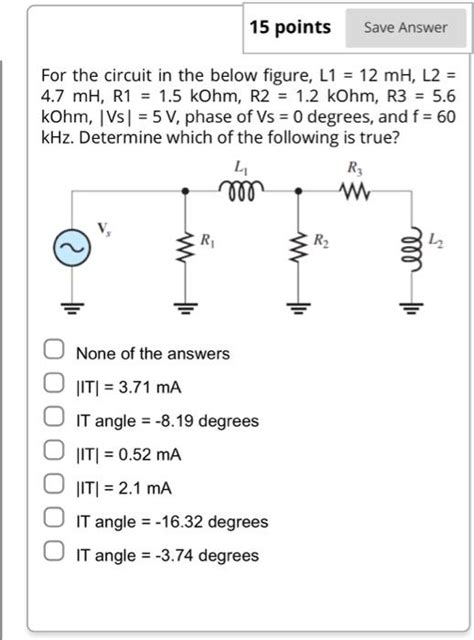 Solved For The Circuit In The Below Figure L112mhl2