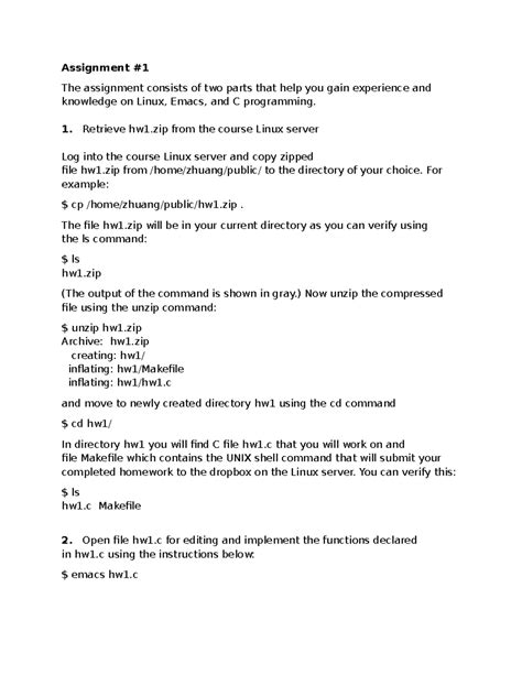 Cs101 Assignment 1 Intro To Linux Emacs And C Programming Tasks Studocu